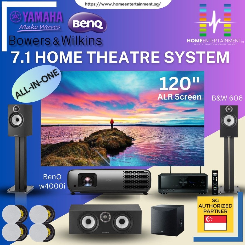 [Full 7.1 Home Cinema Package] Bowers&Wilkins + BenQ Projector + Yamaha RX-V6A with 120-inch ...